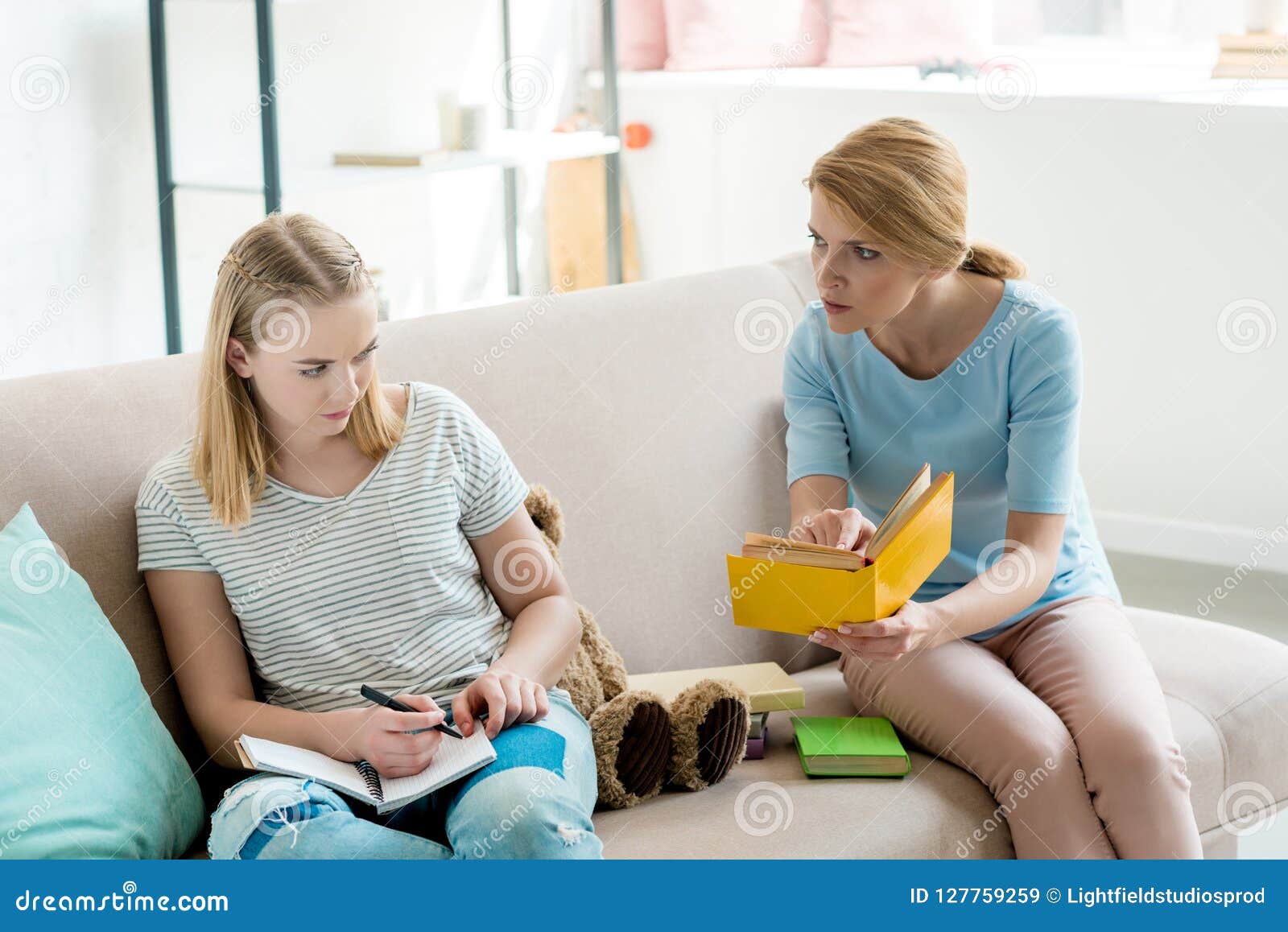 Angry Mother Doing Homework Together Stock Image - Image of scholar ...