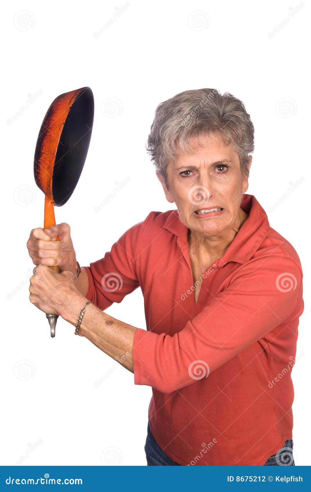Angry Mother Swinging a Frying Pan Stock Photo - Image of caucasian ...
