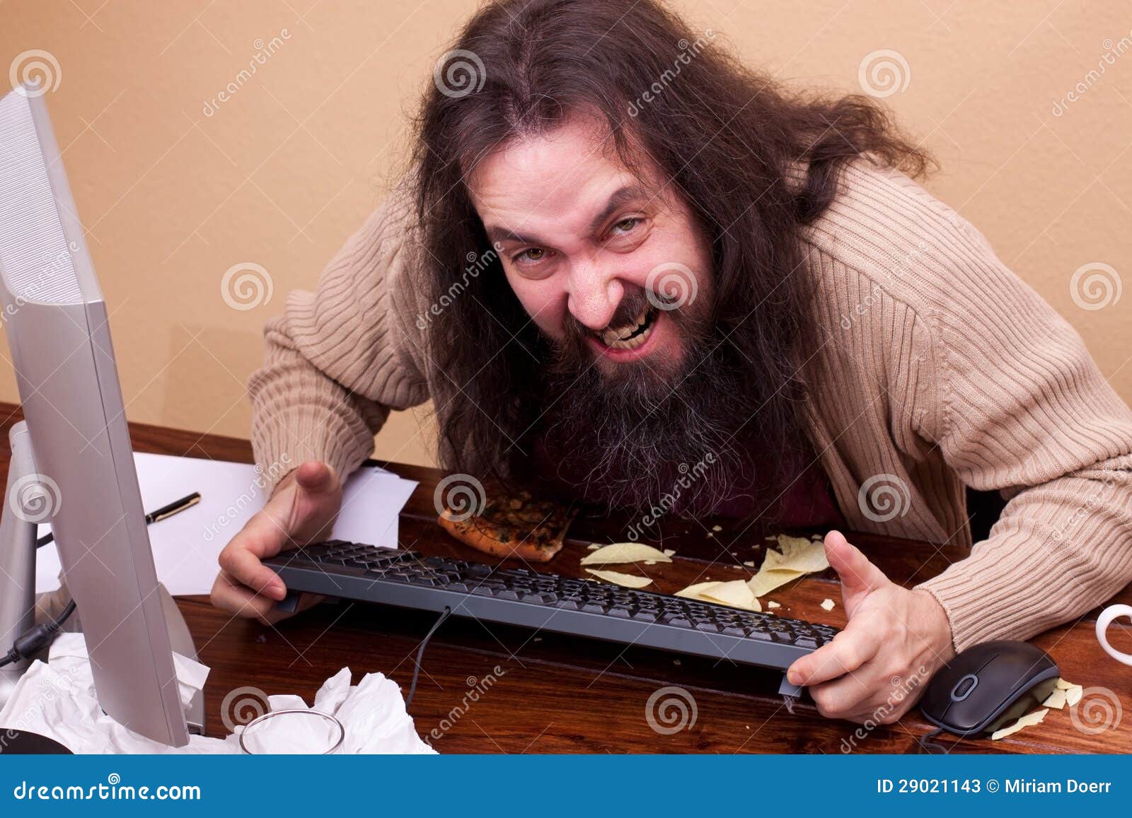 Angry Nerd at a Desk Looking at Viewer Stock Image - Image of male ...