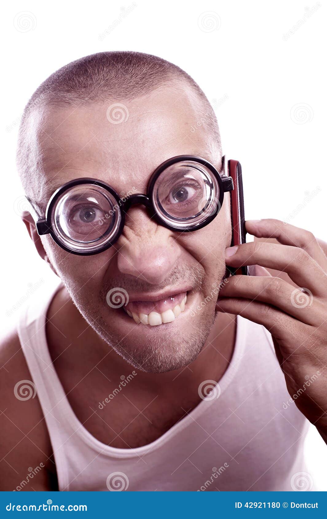 Angry Nerd Talking on a Cell Phone Stock Photo - Image of device ...