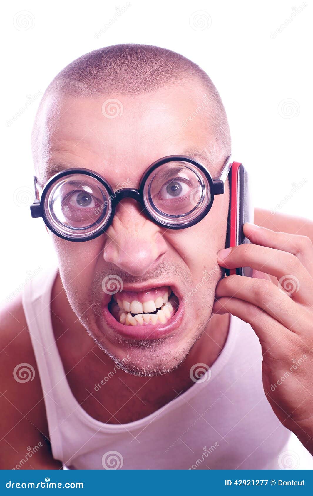 Angry Nerd Talking on a Cell Phone Stock Image - Image of cordless ...