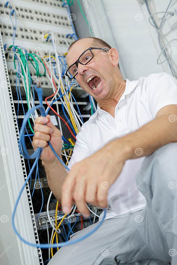 Angry Network Engineer in Server Room Stock Photo - Image of debugging ...