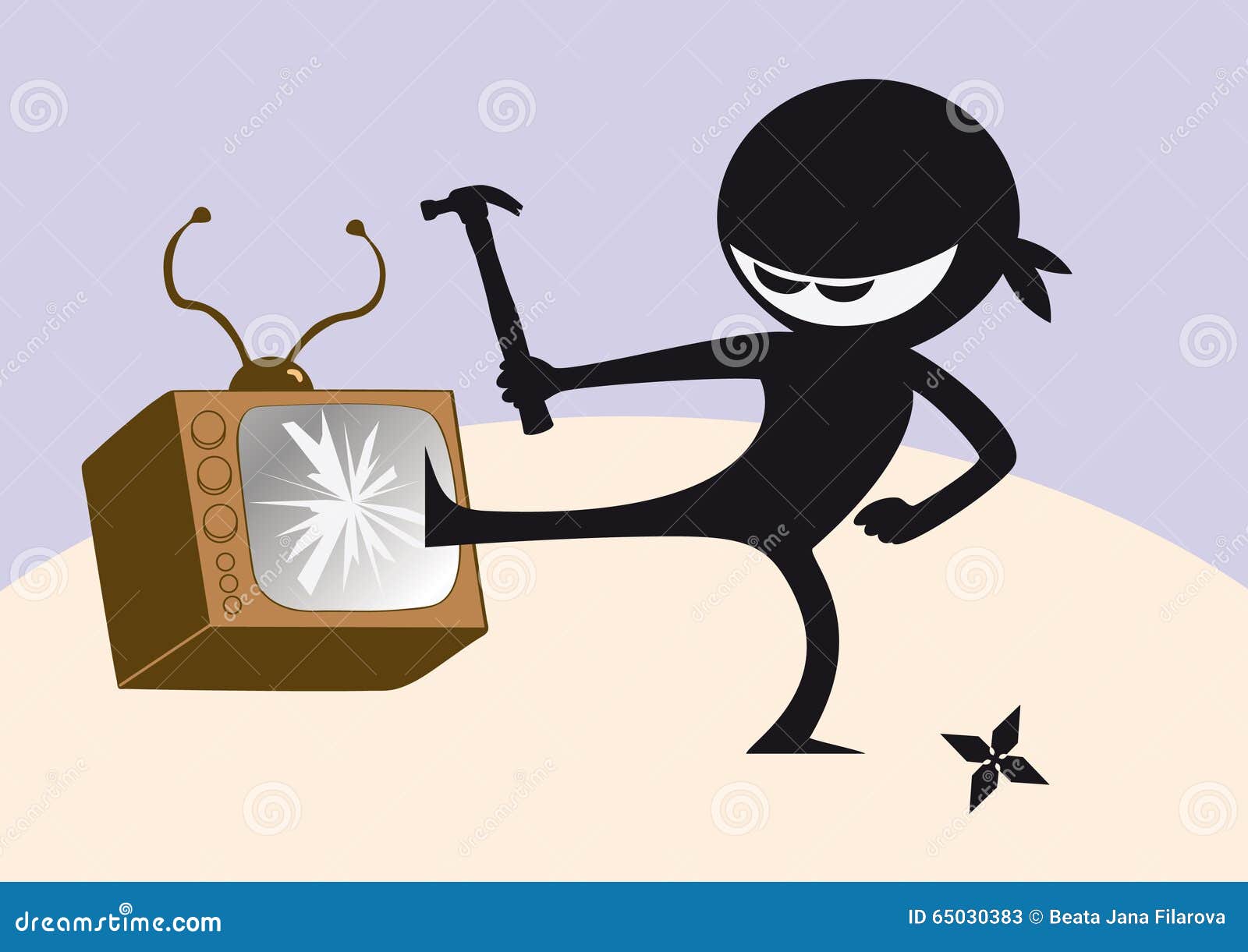 Angry Ninja and Broken Television Stock Vector - Illustration of ...