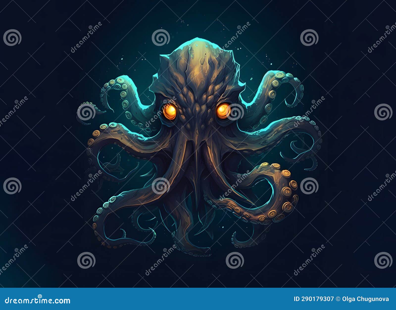 Angry Octopus with Yellow Eyes, Illustration. Octopus Logo Design on ...