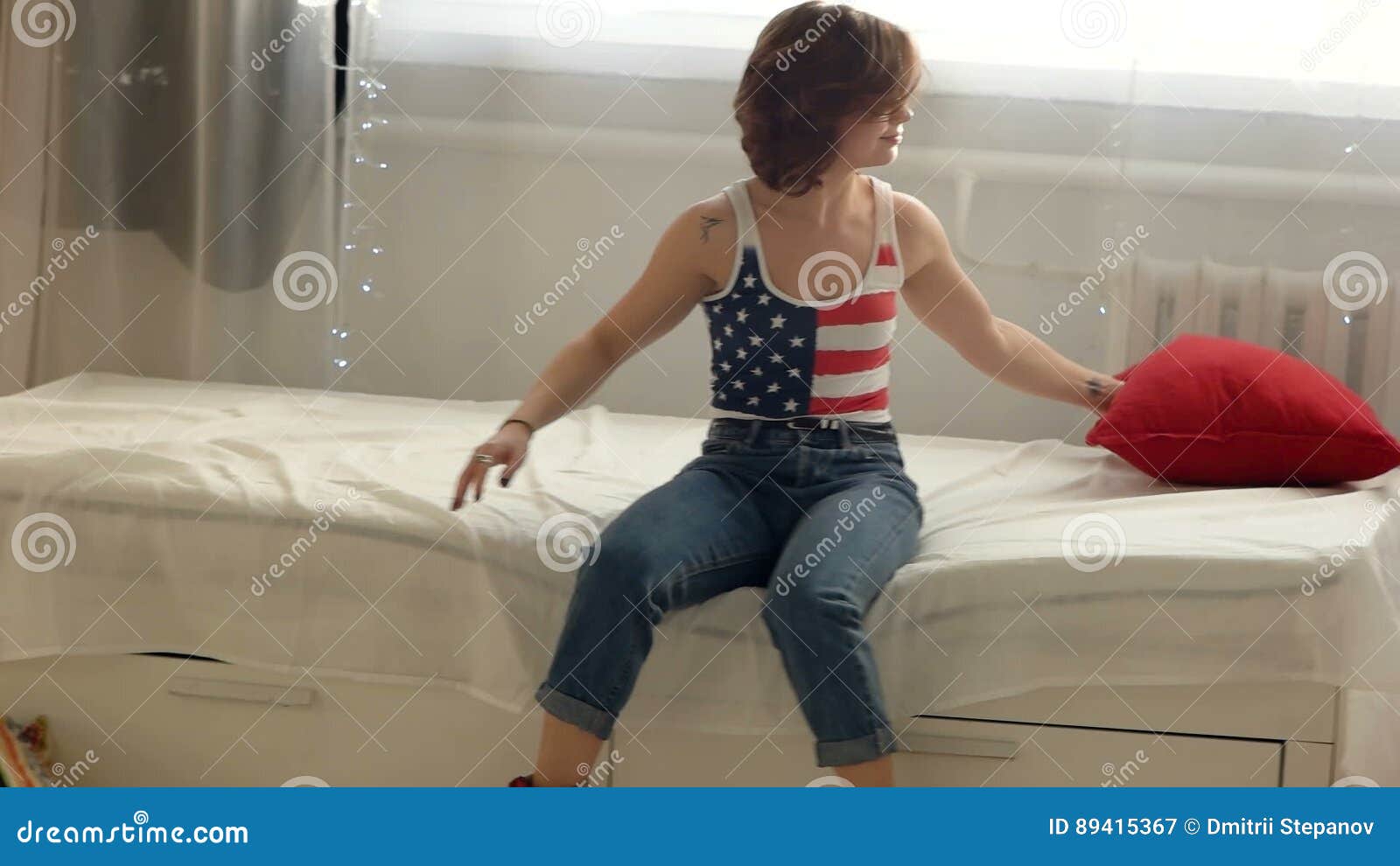 Angry and Offended Young Girl Throws Pillows Stock Video - Video of ...