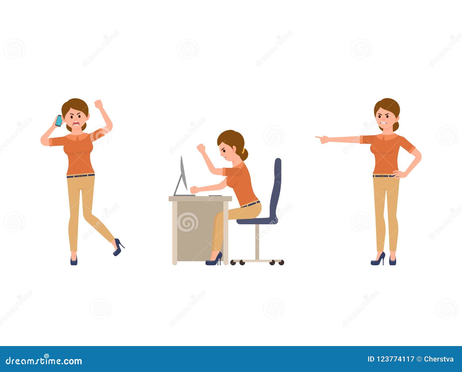 Angry Office Woman Cartoon Character. Vector Illustration of Shouting ...