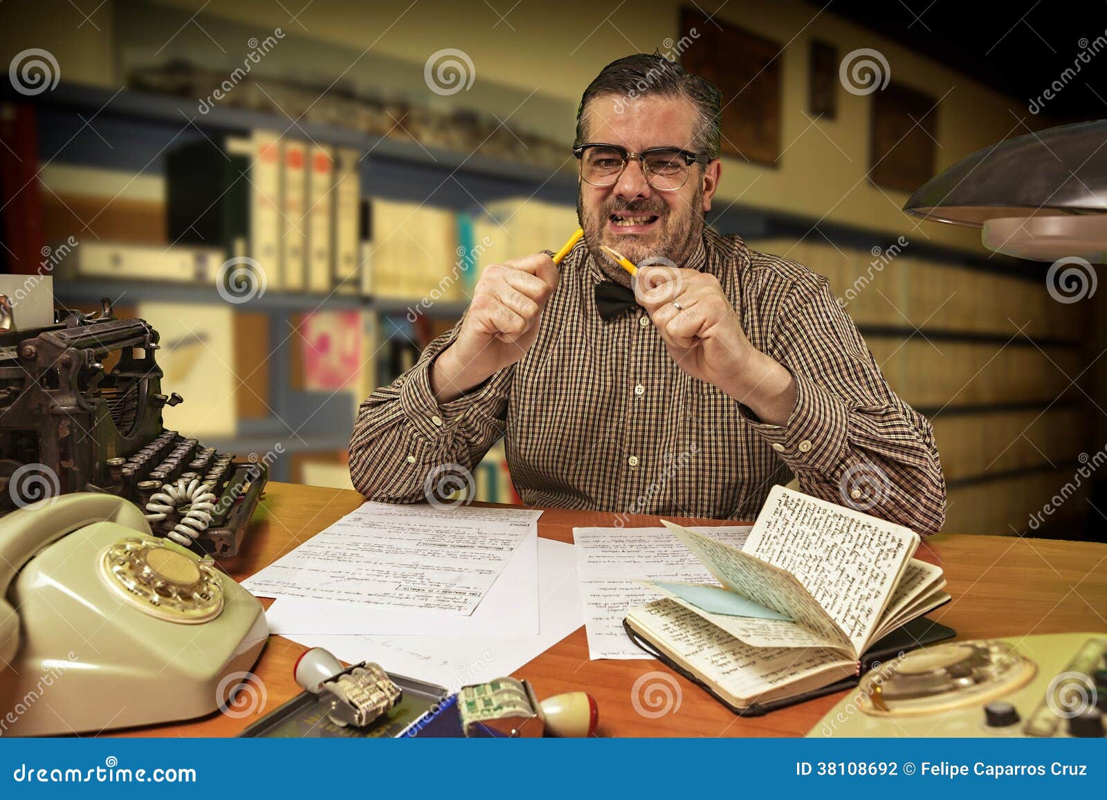 Angry Office Worker Breaks Yellow Pencil in the Office Stock Photo ...