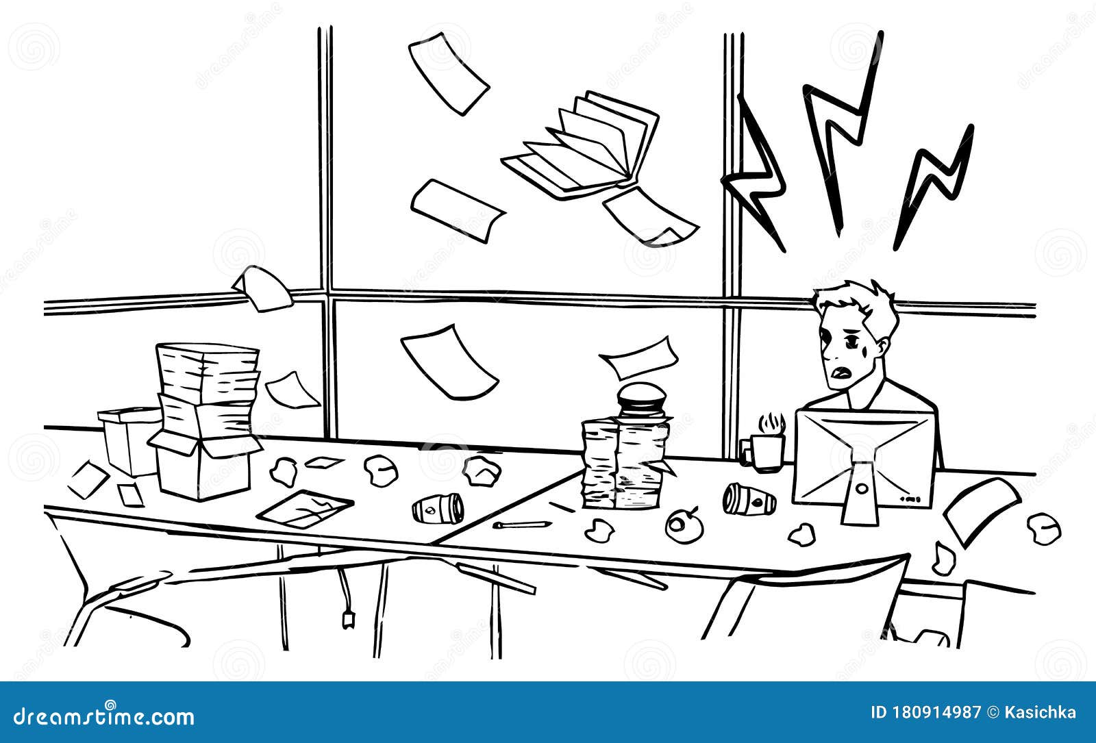 Chaos In Workplace. Sleepy Lazy, Unorganized Employees In Office. Bad ...