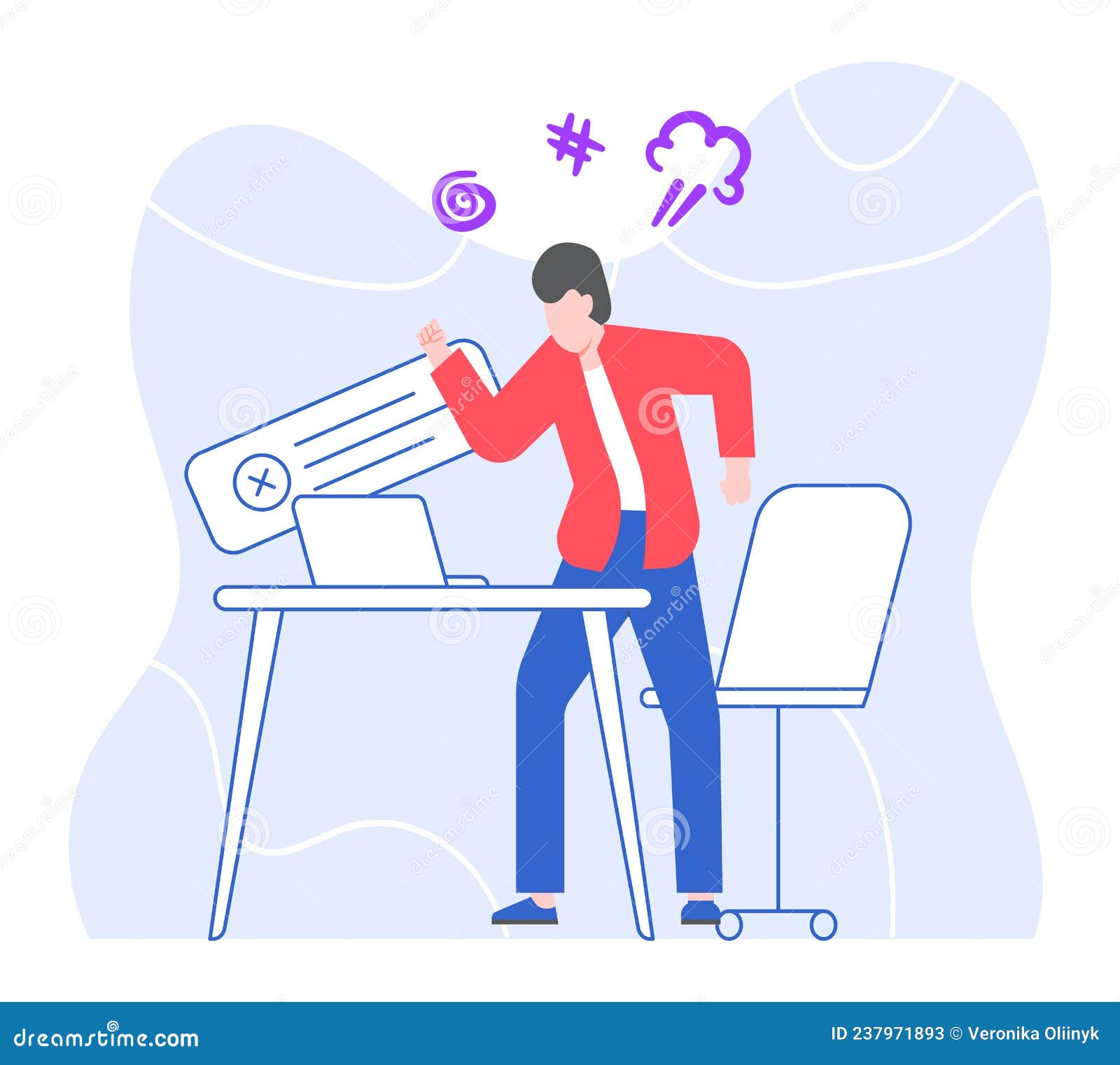 Angry Office Worker at Work Place, Computer Error Stock Vector ...