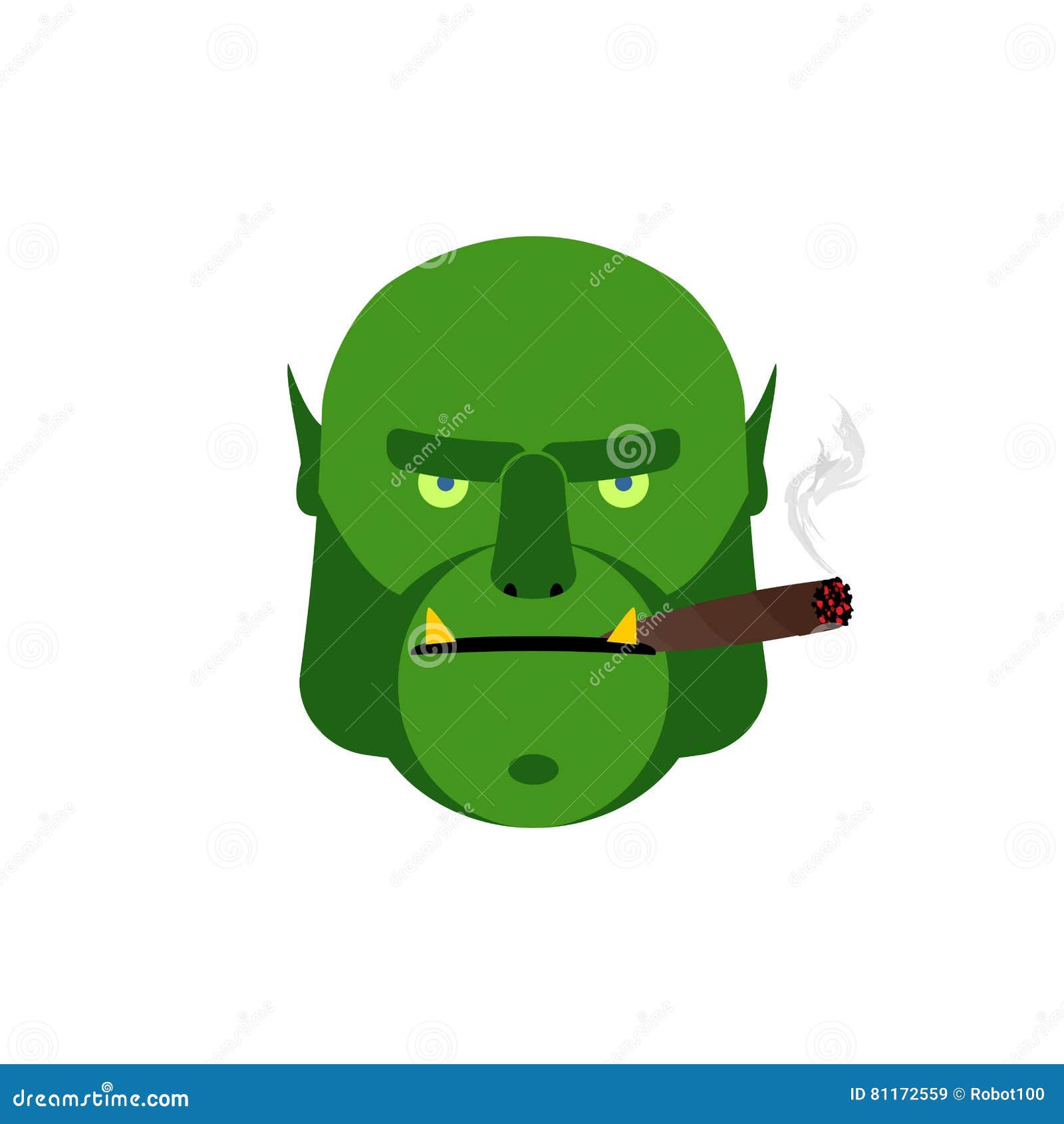 Angry Ogre with Cigar. Aggressive Green Monster Isolated Stock Vector ...
