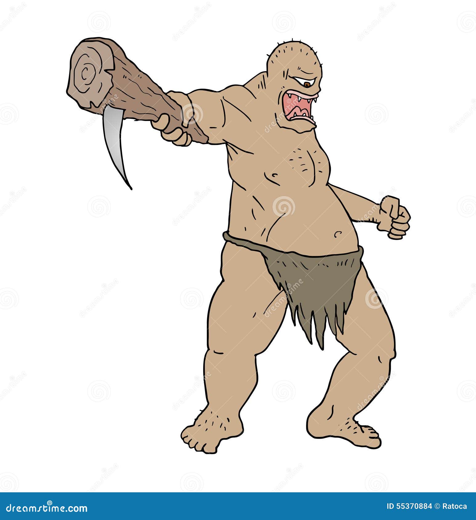 Angry Ogre Cartoon Illustration With A Stick Club. Isolated Image On White Background. Fantasy ...