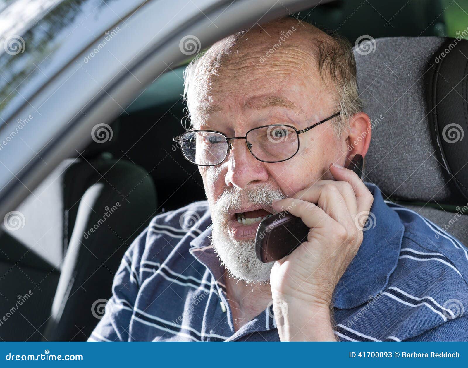 Angry Old Man Yelling on Cell Phone in Car Stock Image - Image of irate ...