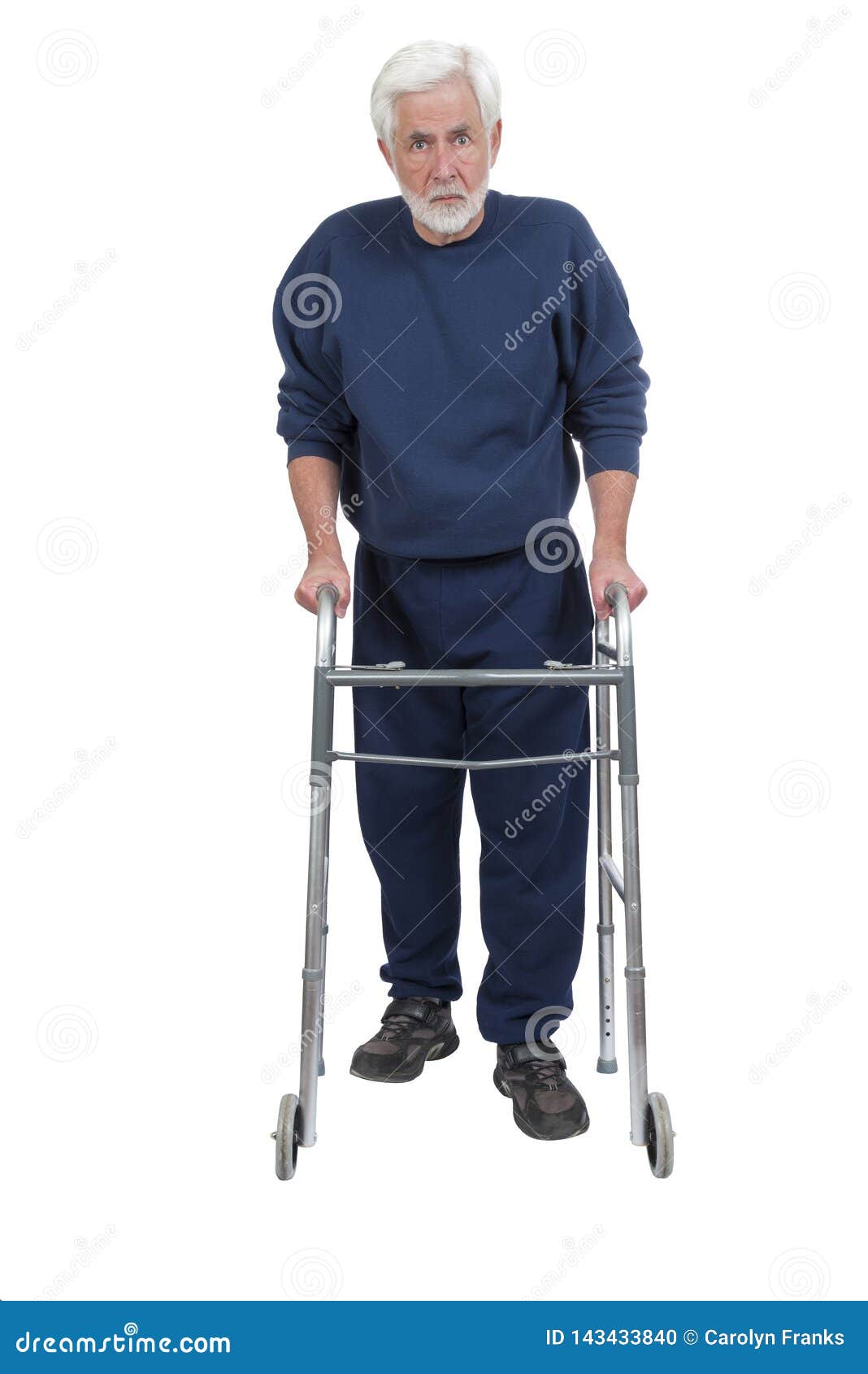 Angry Older Man with Walker Isolated on White Stock Photo - Image of ...