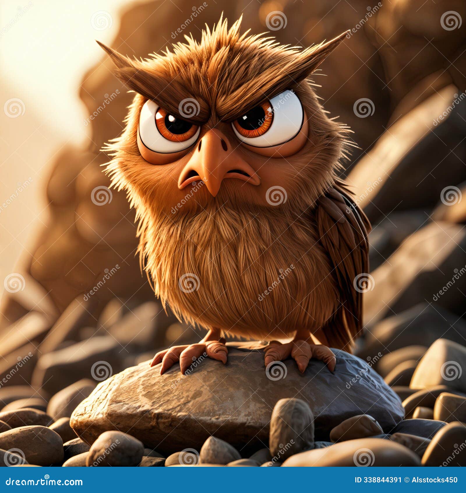 Angry owl on rock stock illustration. Illustration of expression ...