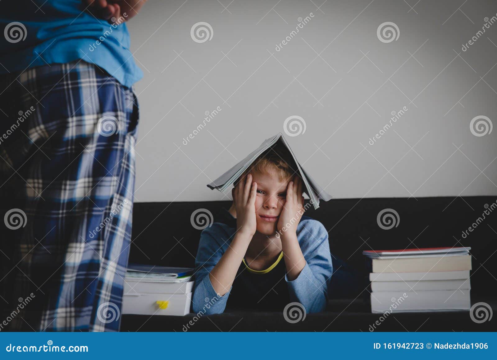 Angry Parent and Stressed Boy, Kid Tired of Doing Homework Stock Image ...