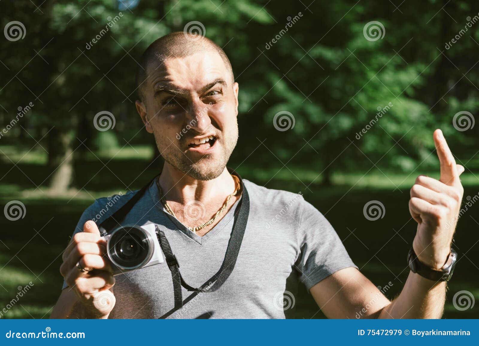 Angry Photographer with Camera in the Park Stock Image - Image of smart ...