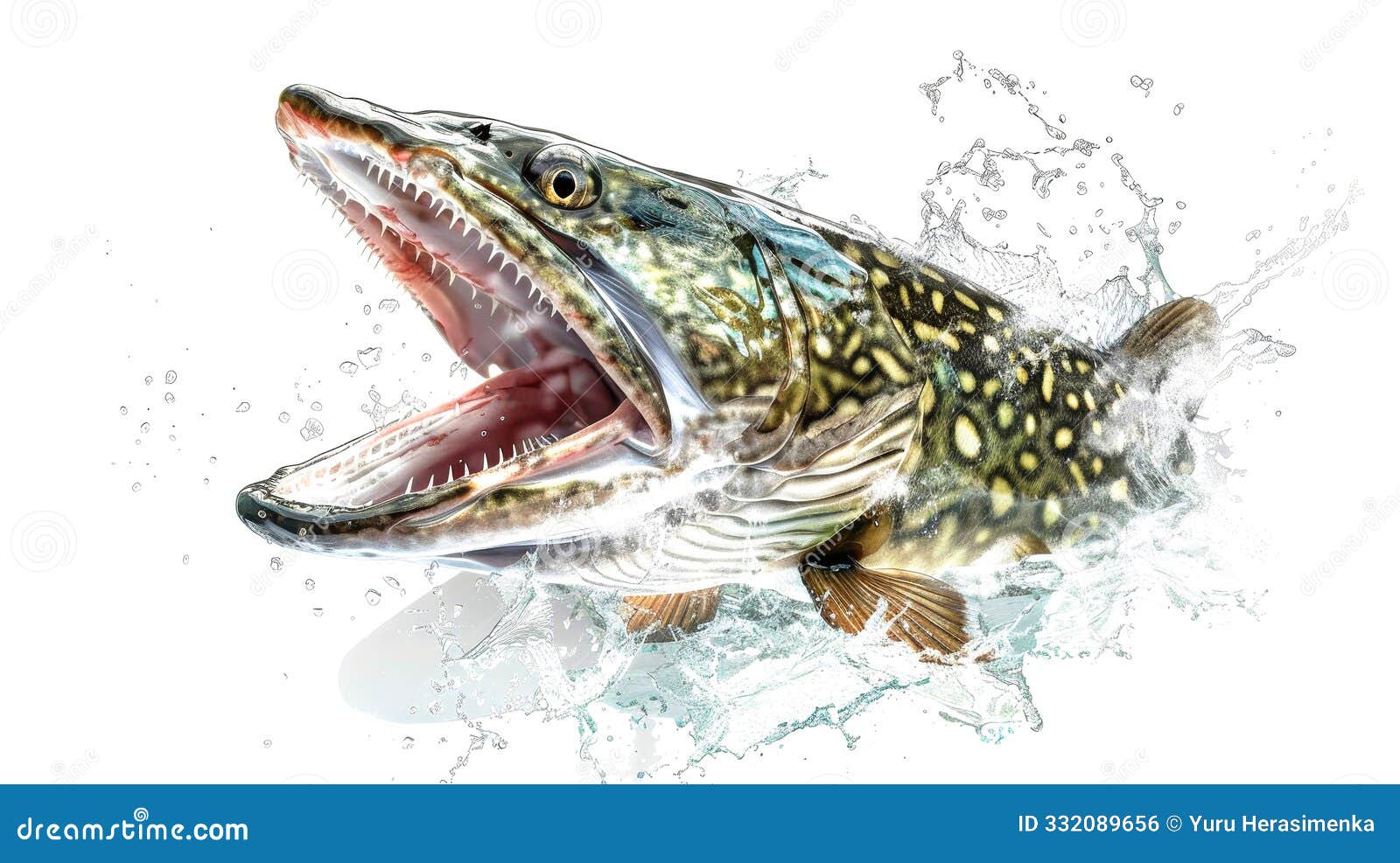 An Angry Pike Fish Bursts from the Water, Showcasing Its Vibrant Colors ...