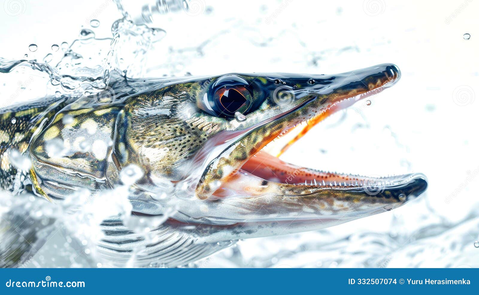 An Angry Pike Fish Jumps from the Water, Creating Dynamic Splashes ...
