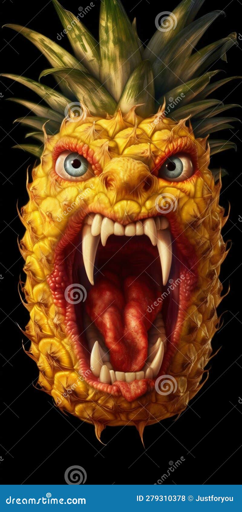 Angry Pineapple Fruit. Generative Ai Stock Illustration - Illustration ...