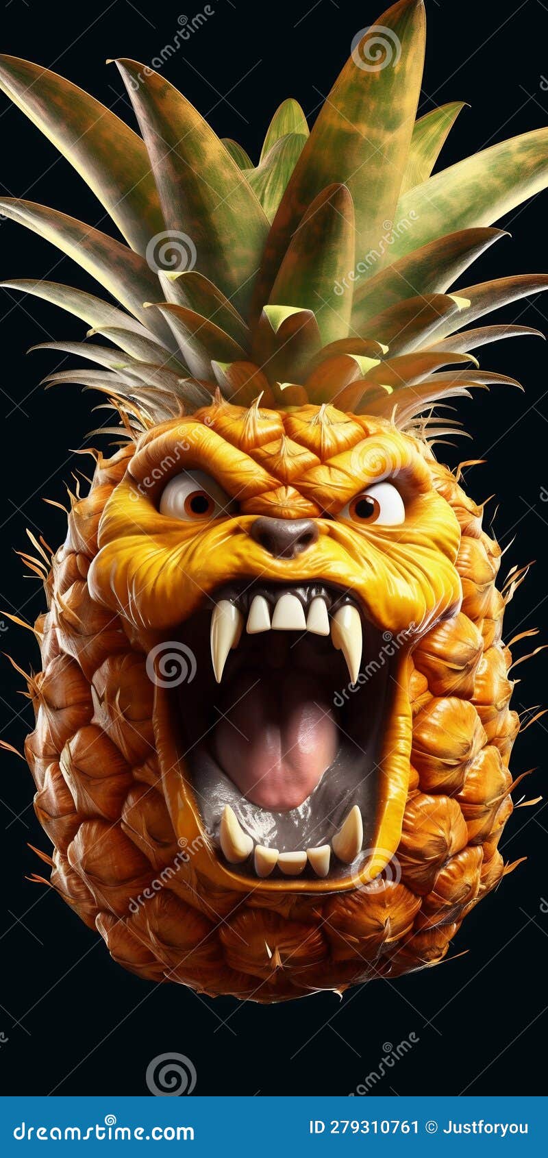 Angry Pineapple Fruit. Generative Ai Stock Illustration - Illustration ...