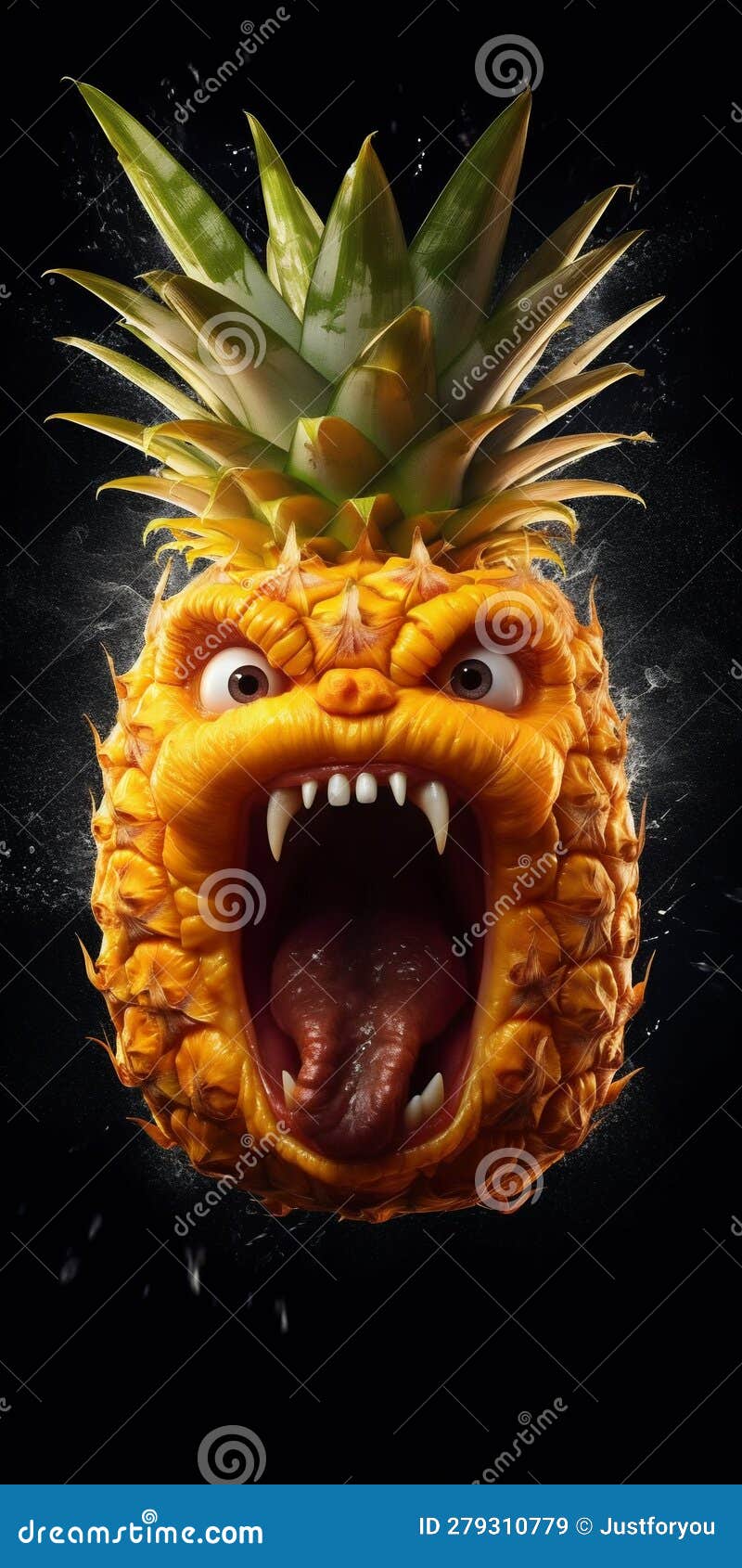 Angry Pineapple Fruit. Generative Ai Stock Illustration - Illustration ...