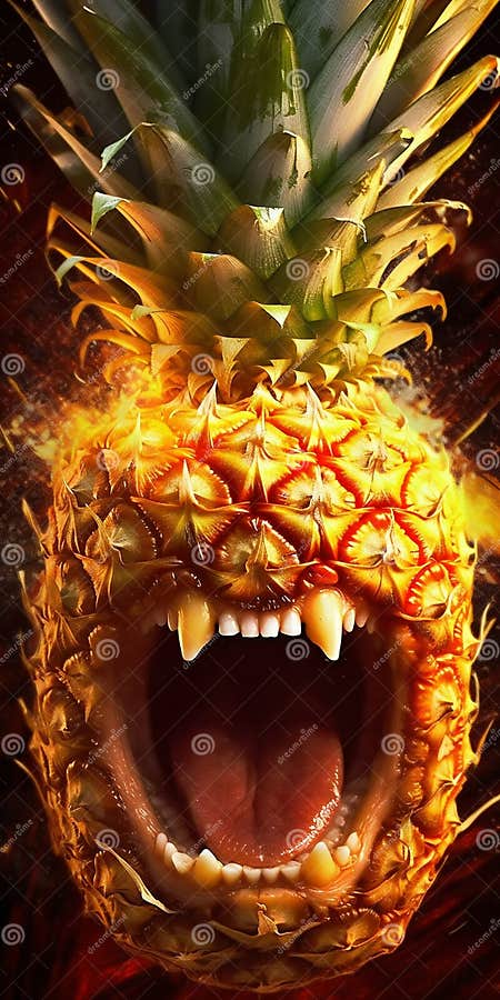 Angry Pineapple Fruit. Generative Ai Stock Illustration - Illustration ...