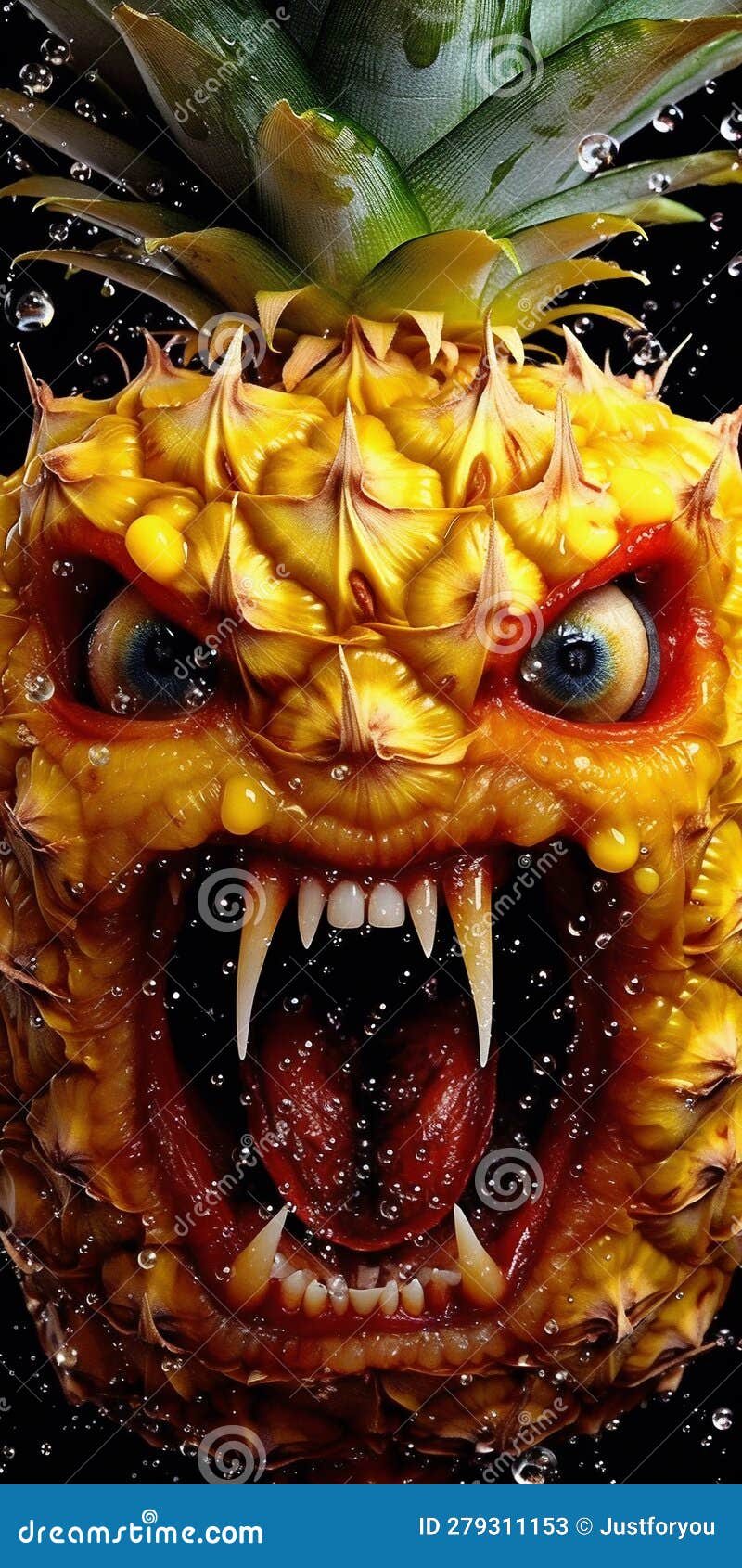 Angry Pineapple Slice In A Cartoon Fridge Vector Illustration ...