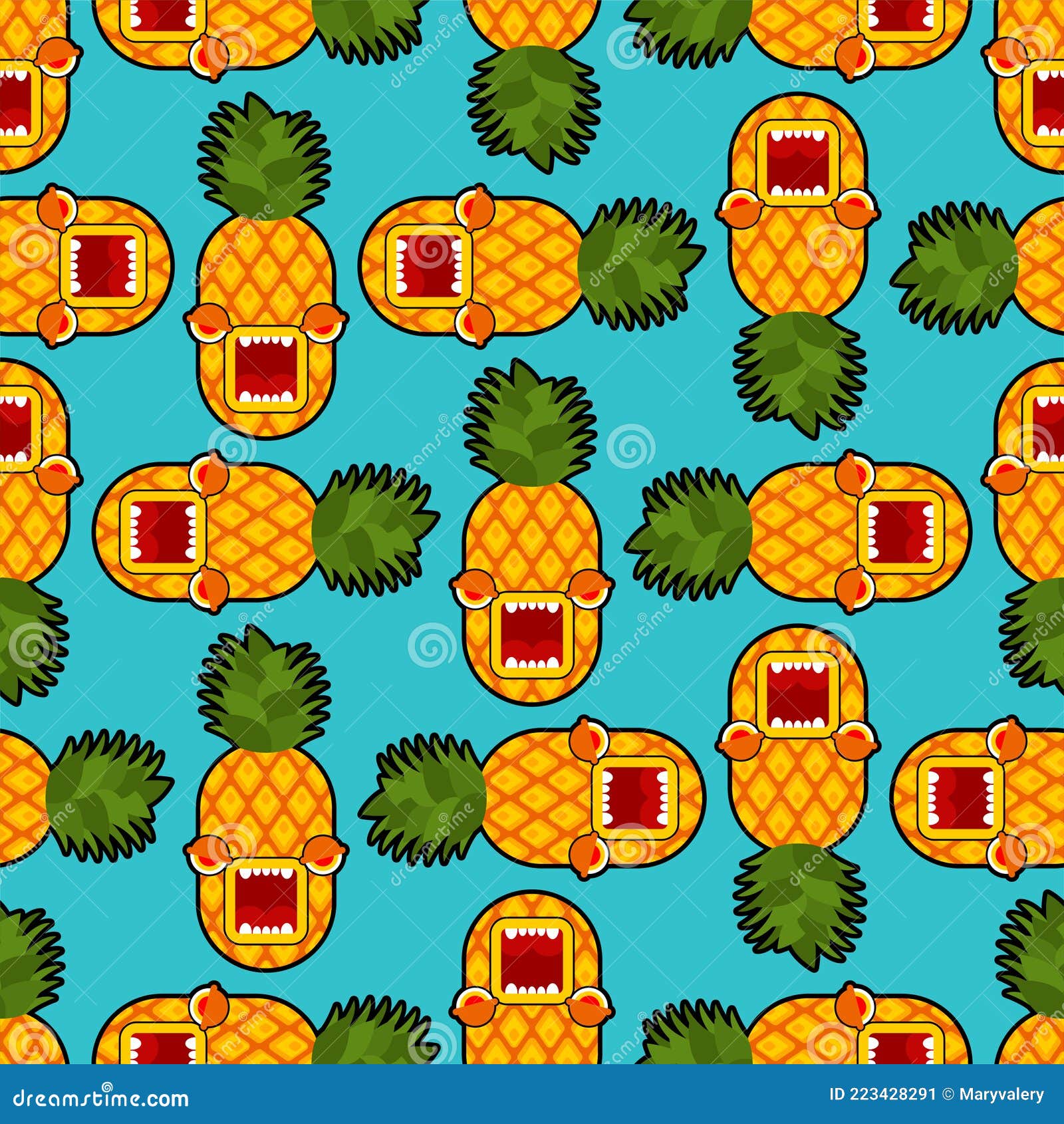 Angry Pineapple Slice In A Cartoon Fridge Vector Illustration ...