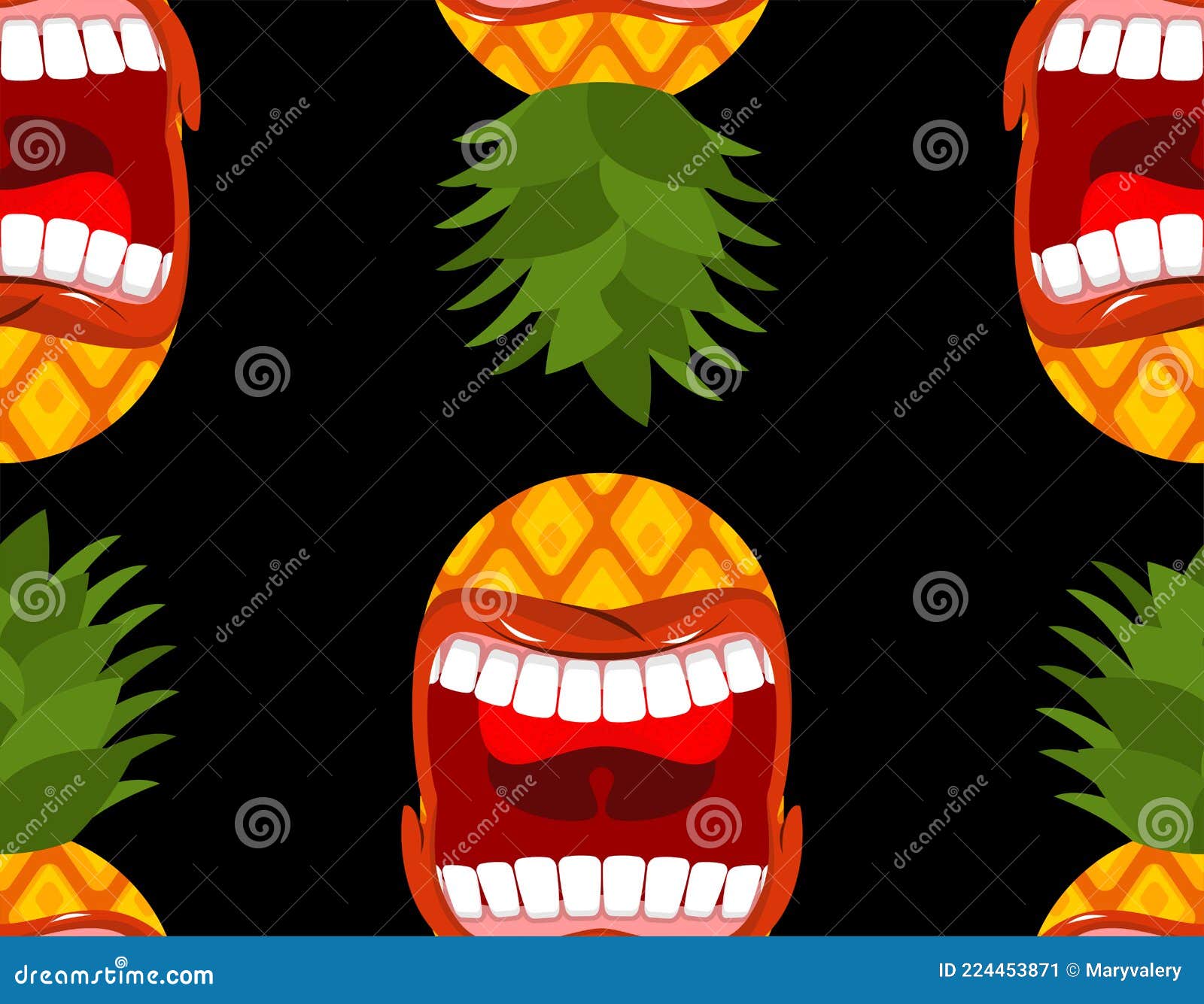 Angry Pineapple Screams Pattern Seamless. Evil Fruit Background Stock ...