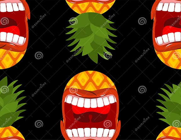 Angry Pineapple Screams Pattern Seamless. Evil Fruit Background Stock ...