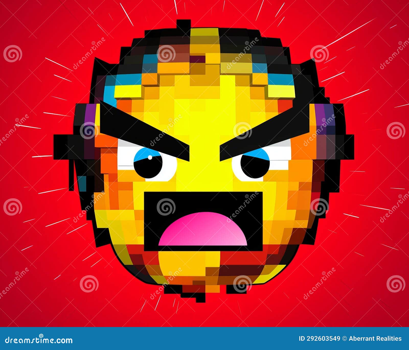 An Angry Pixel Face on a Red Background Stock Illustration ...