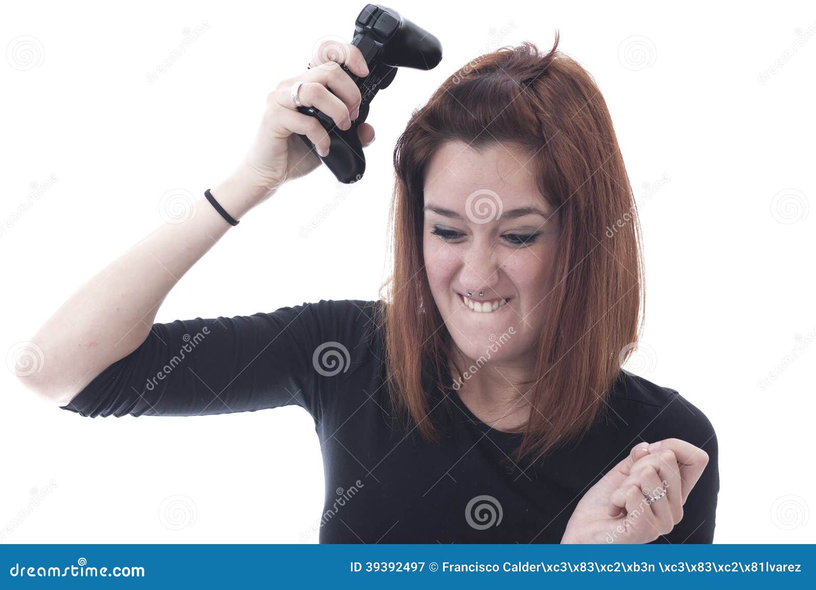 Angry Playing Girl with a Game Controller Stock Image - Image of front ...