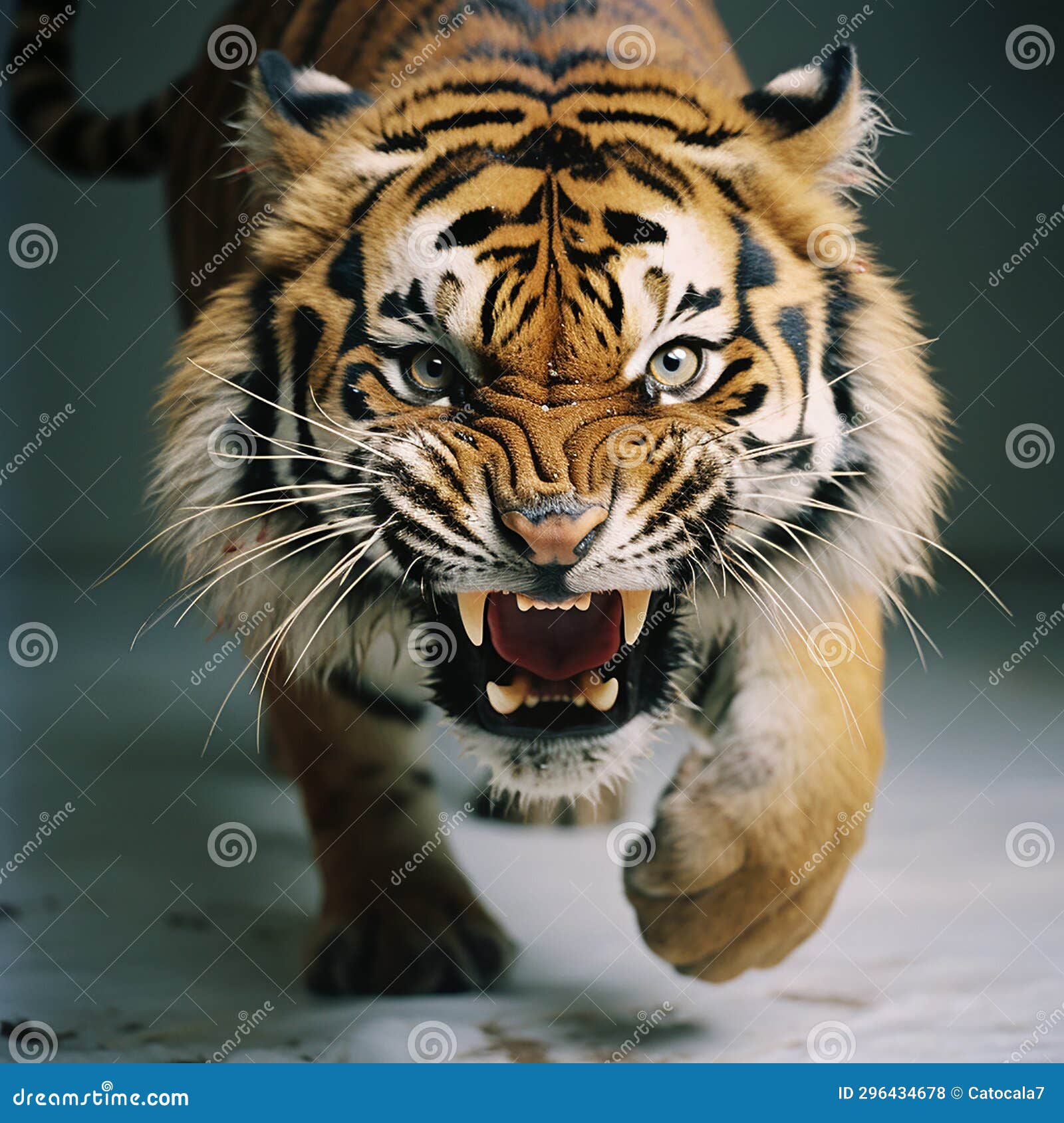 An Angry Predatory Tiger Grins and Growls, Huge Fangs, the Tiger ...