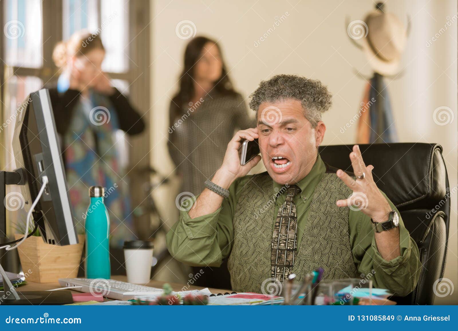 Angry Professional Man on Phone Call Stock Image - Image of desk, loud ...