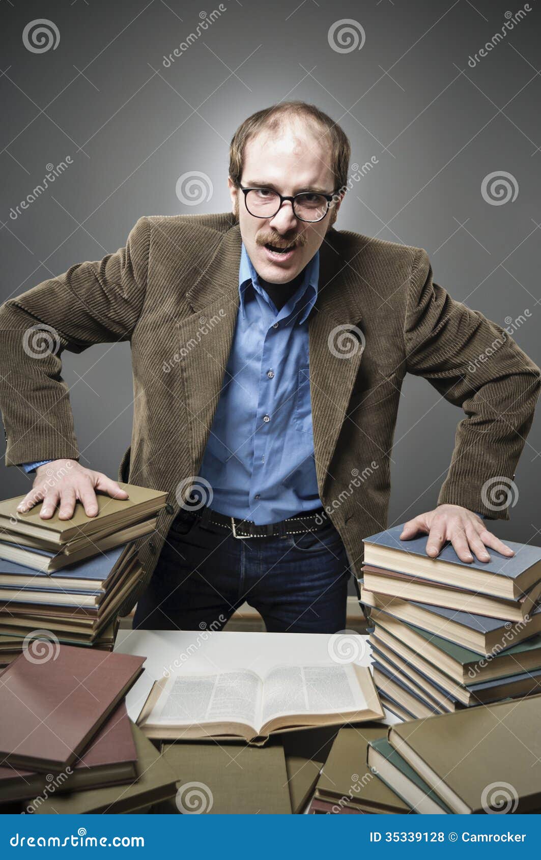 Angry Professor with a Stack of Books Stock Photo - Image of story ...