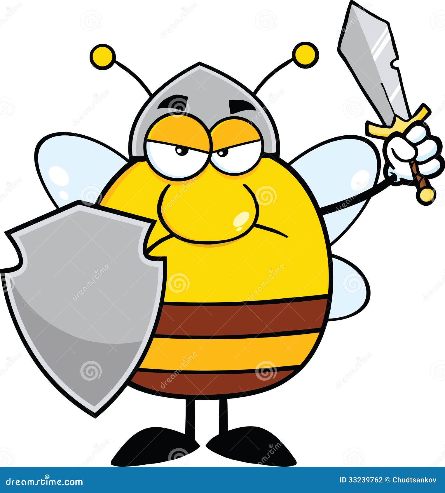 Angry Pudgy Bee Warrior with Shield and Sword Stock Illustration ...