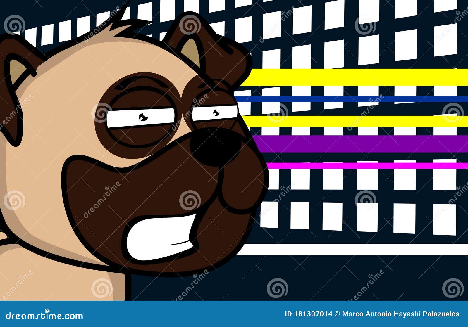 Angry Pug Dog Cartoon Big Head Expression Background Vector ...