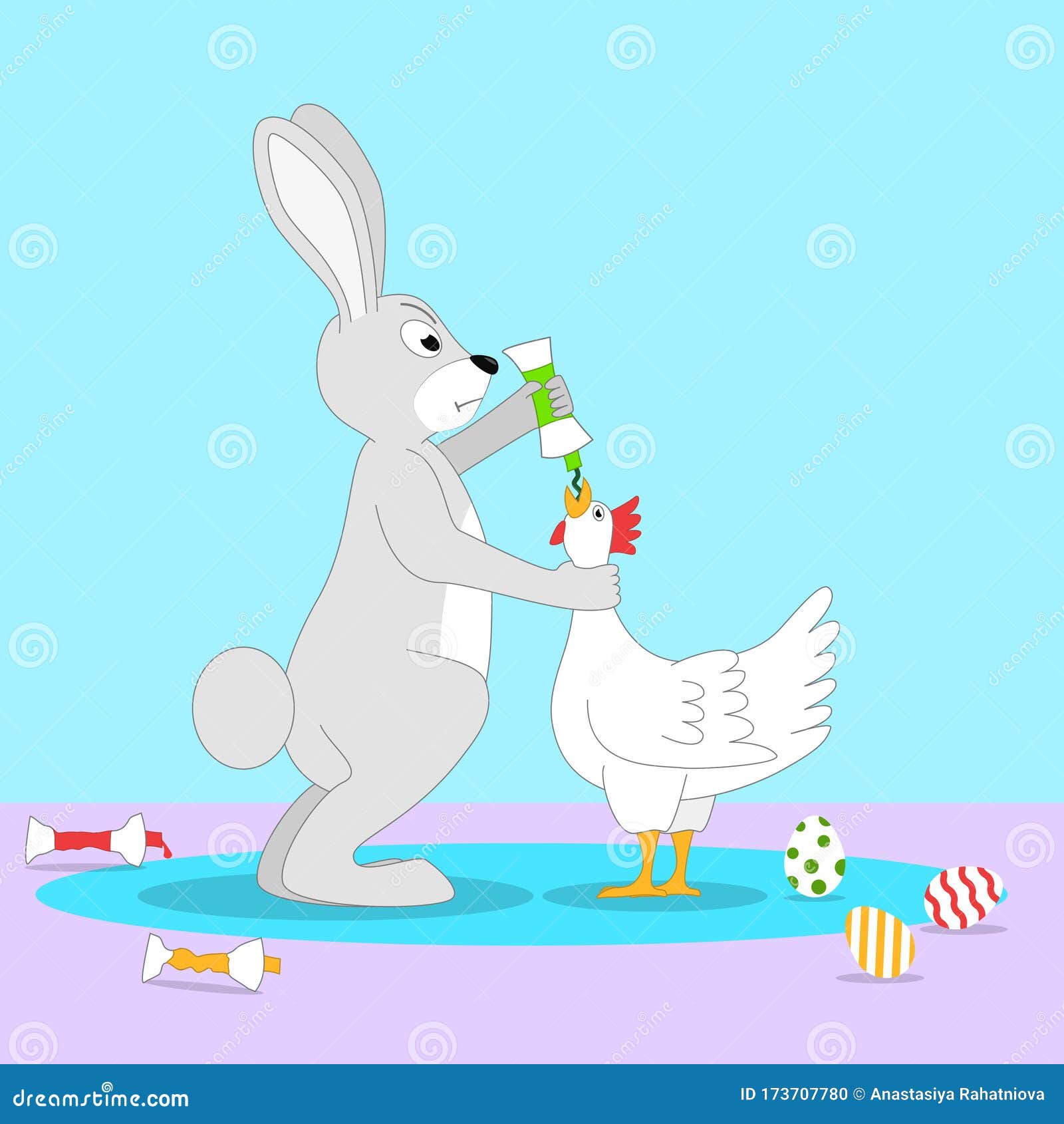 Angry Rabbit Feeds The Chicken With Paint So That It Quickly Laid ...