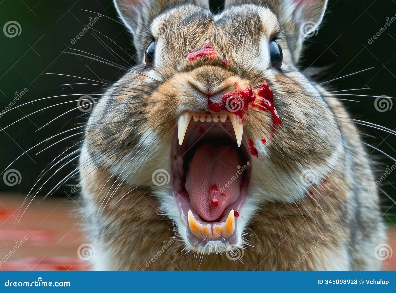 Angry Rabbit with Open Mouth and Sharp Teeth with Blood Around Mouth ...