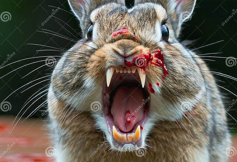 Angry Rabbit with Open Mouth and Sharp Teeth with Blood Around Mouth ...