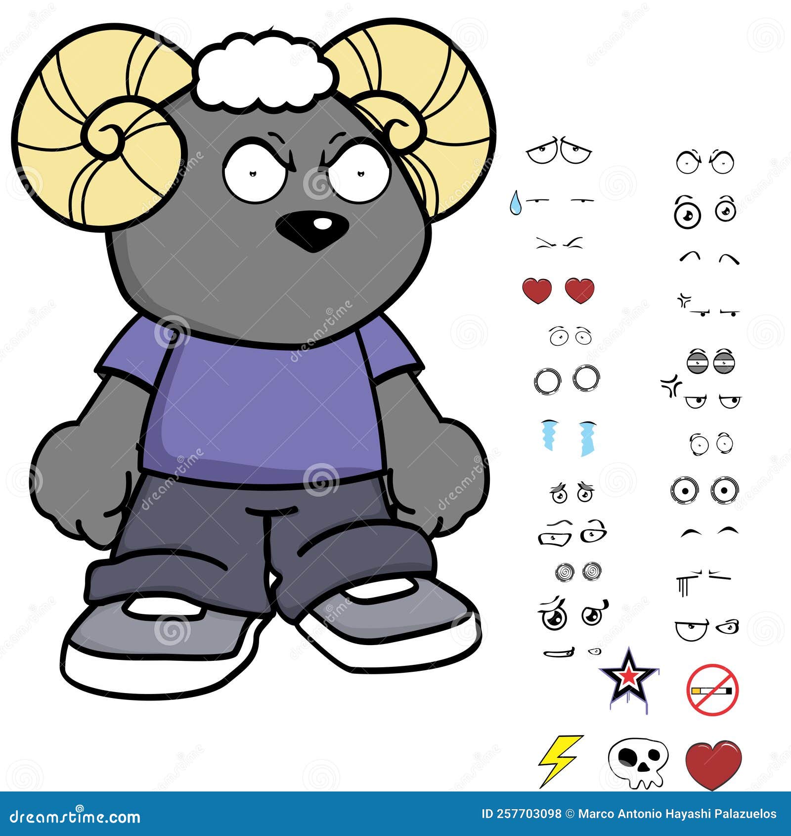 Angry Ram Young Kid Character Cartoon Kawaii Expressions Set Pack Stock ...