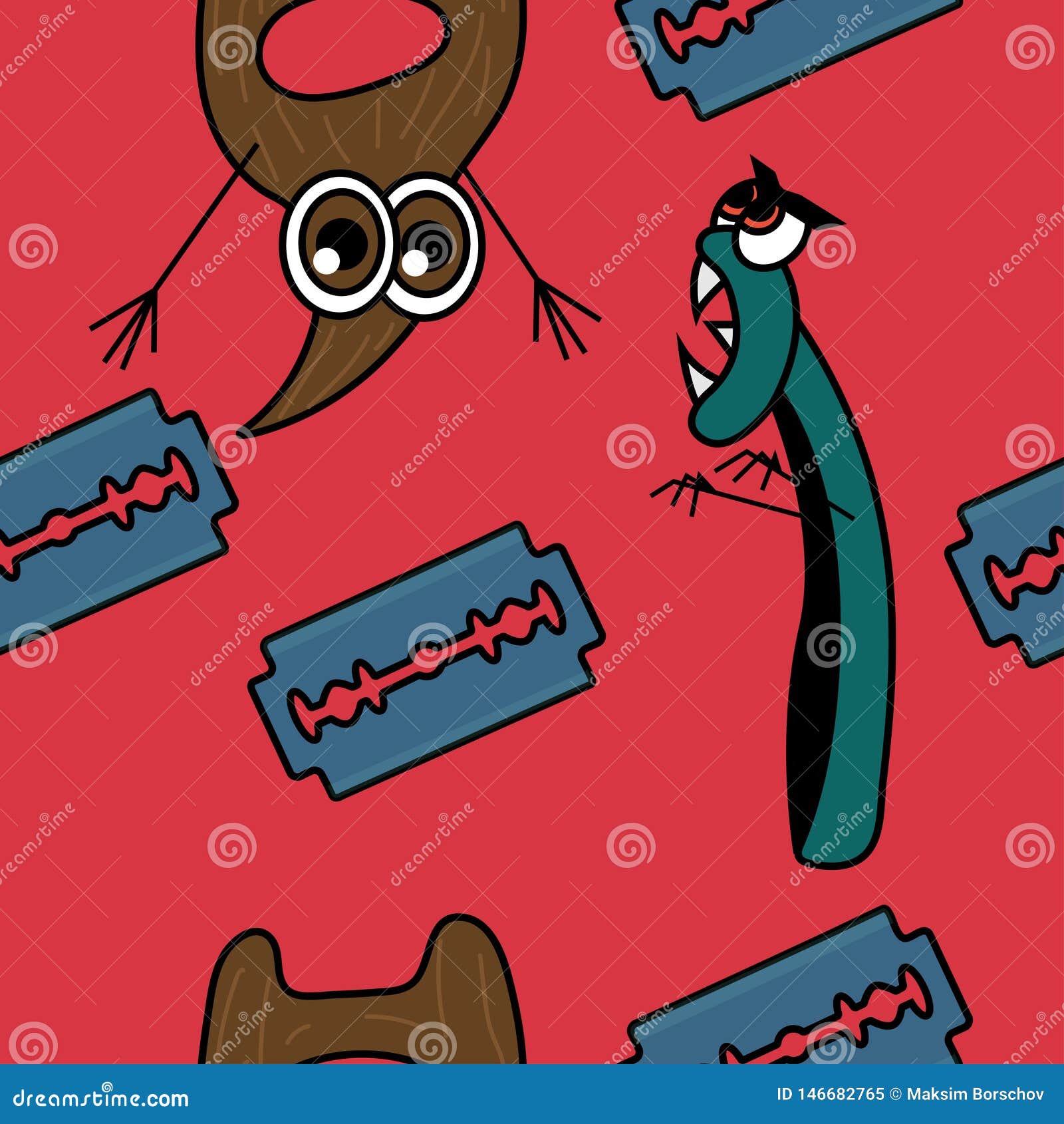 Angry Razor and Scared Beard Seamless Pattern. Stock Vector ...