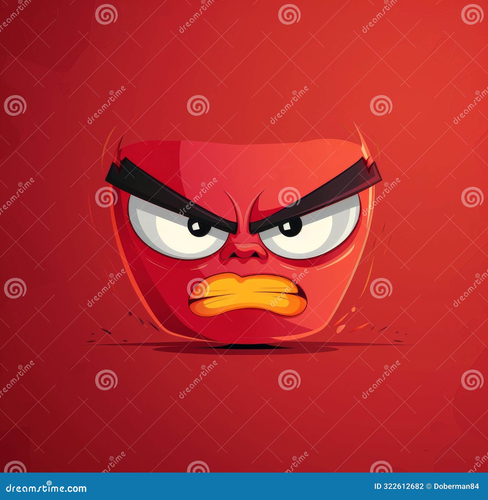 Angry Red Cartoon Face with Aggressive Expression on Red Background ...