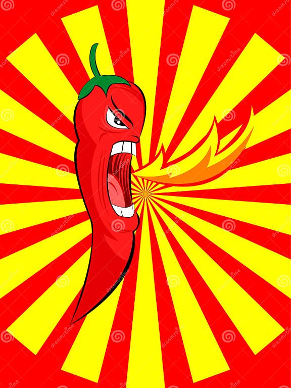 Angry red chili spurt fire stock illustration. Illustration of yellow ...