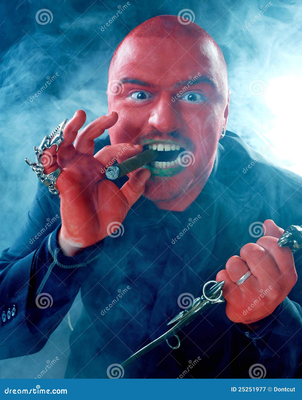 Angry Red Faced Man with Knife and Cigar Stock Image - Image of angry ...