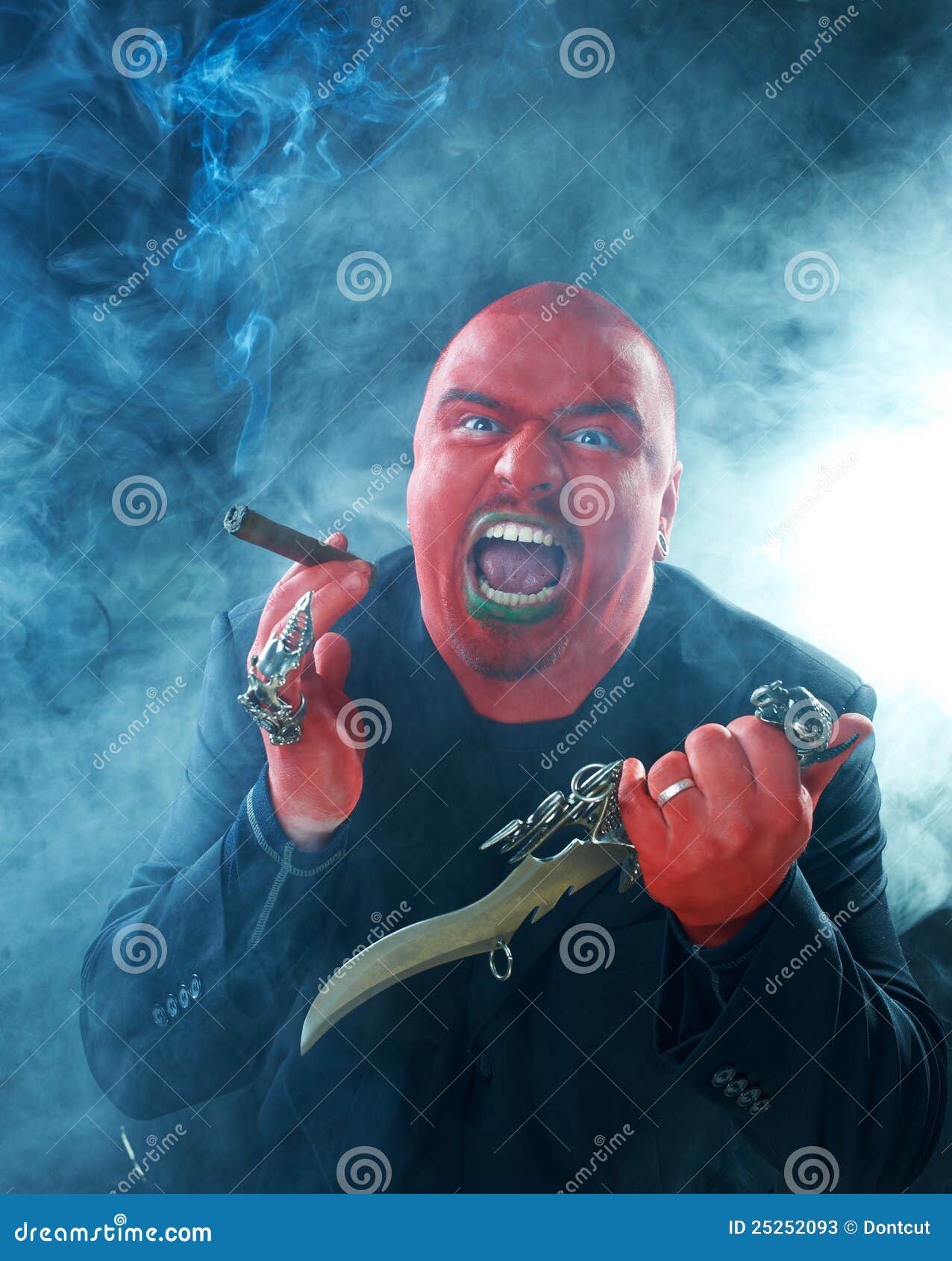 Angry Red Faced Man with Knife and Cigar Stock Image - Image of hand ...