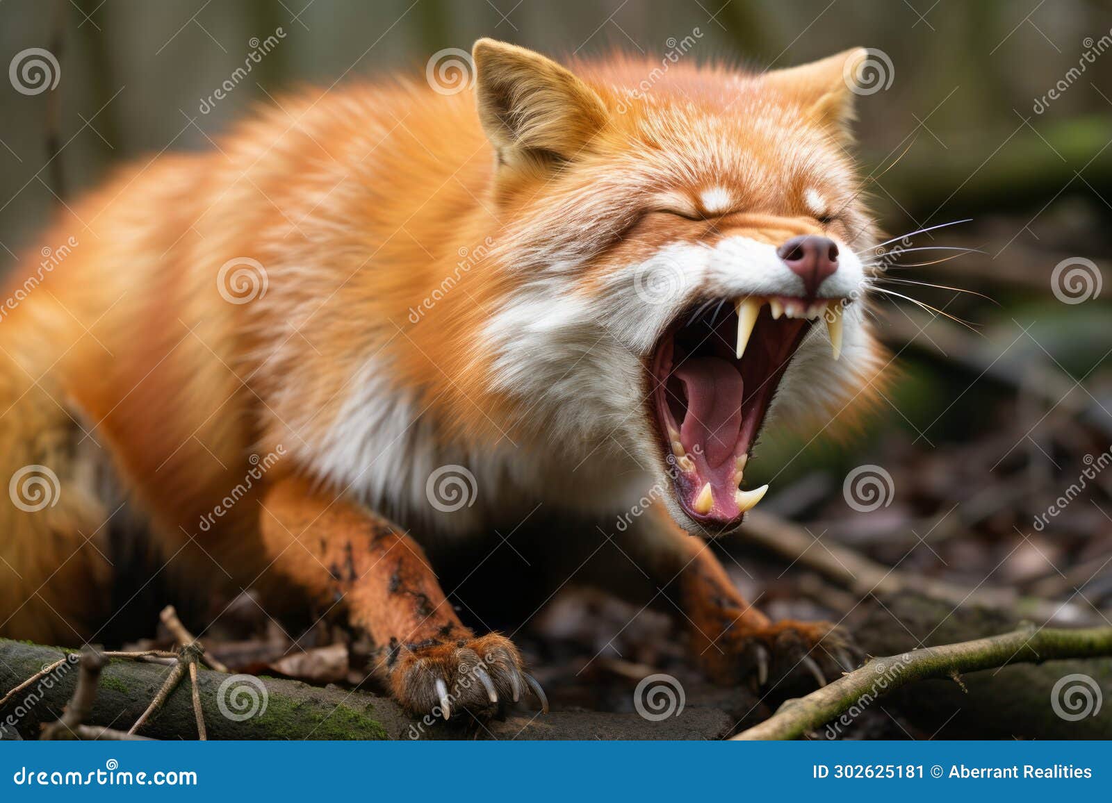 An Angry Red Fox Yawning in the Woods Stock Illustration - Illustration ...