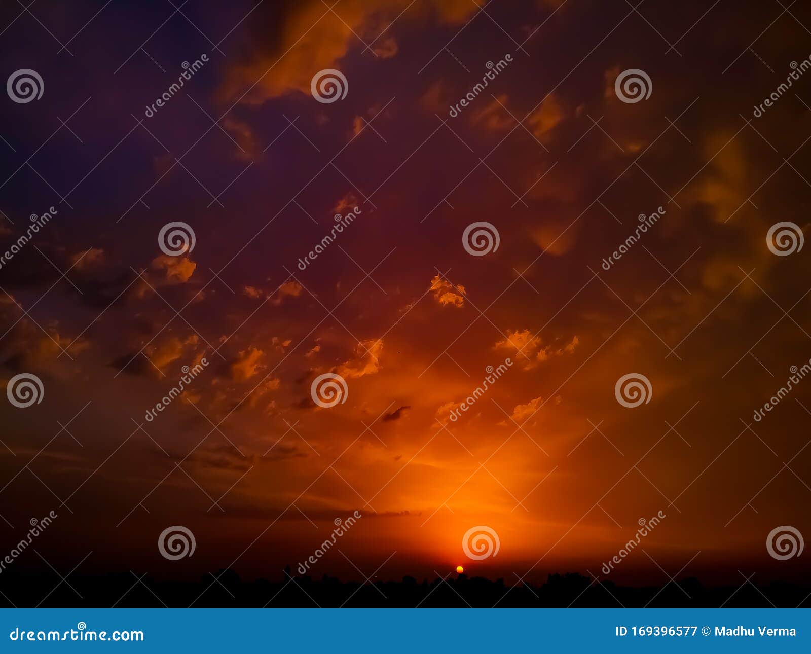 Angry Red Sunset Scene with Cumulus Clouds Stock Image - Image of ...