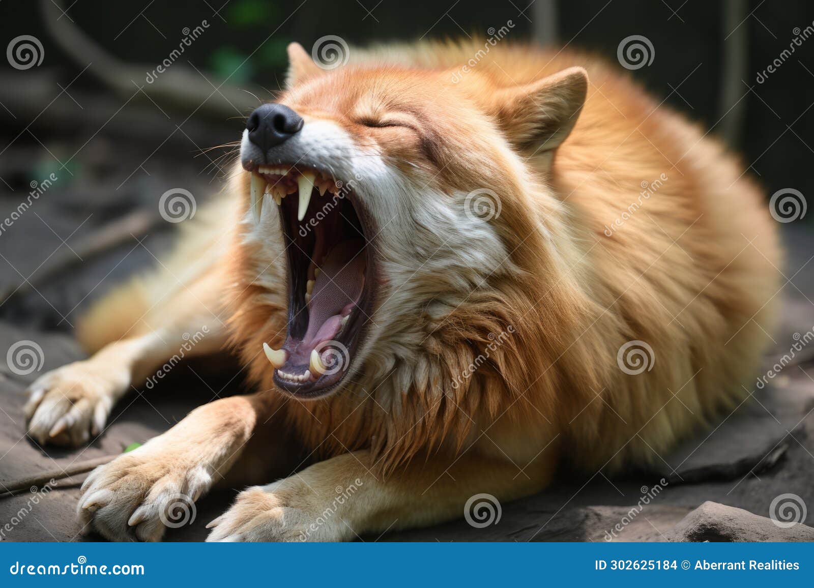 An Angry Red Wolf Yawning with Its Mouth Open Stock Illustration ...