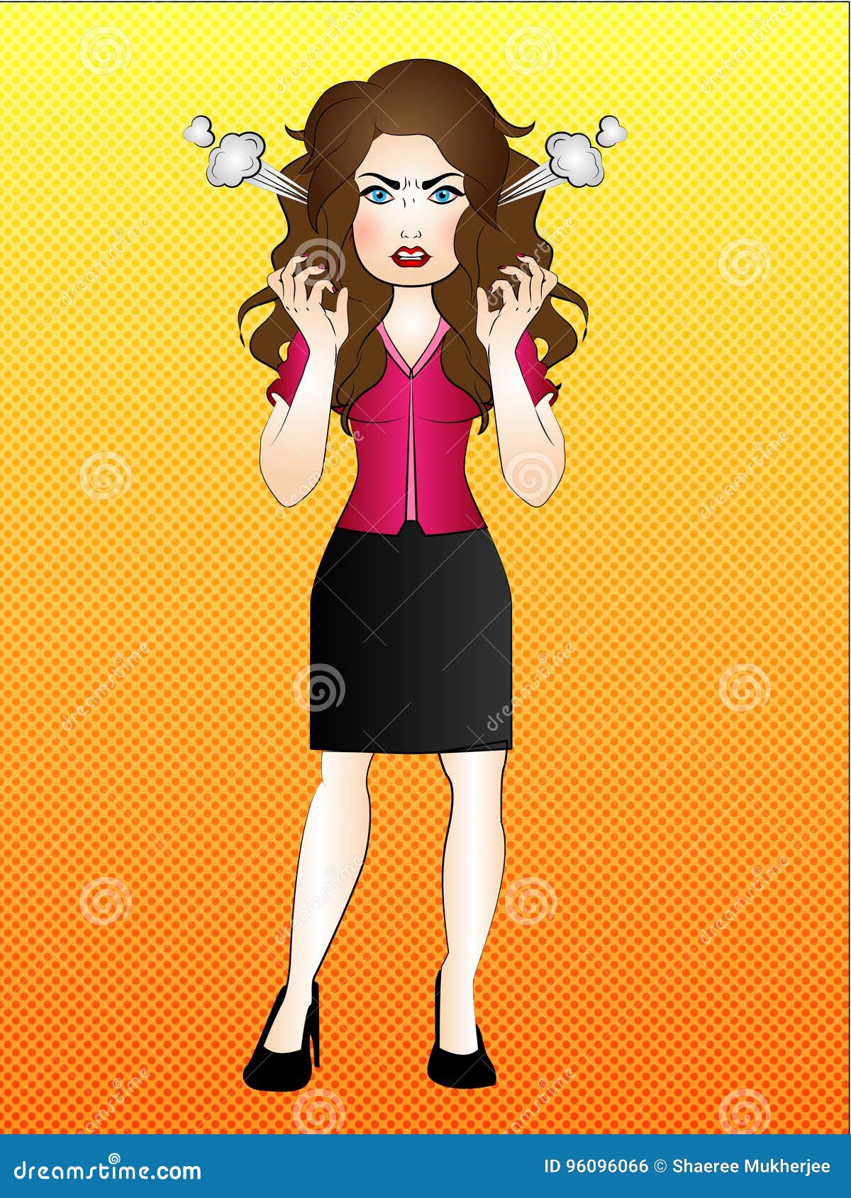 Angry Retro Lady Vector Illustration Stock Illustration - Illustration ...